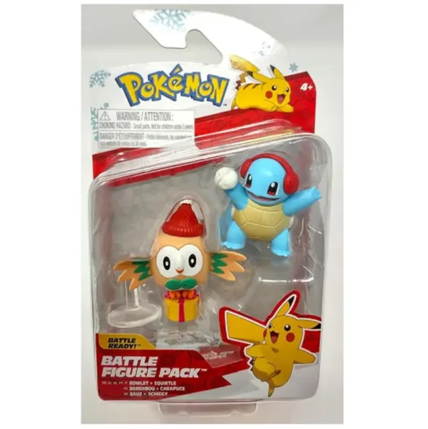 Pokemon Battle Figure Winter Holiday 2 Pack Rowlet and Squirtle